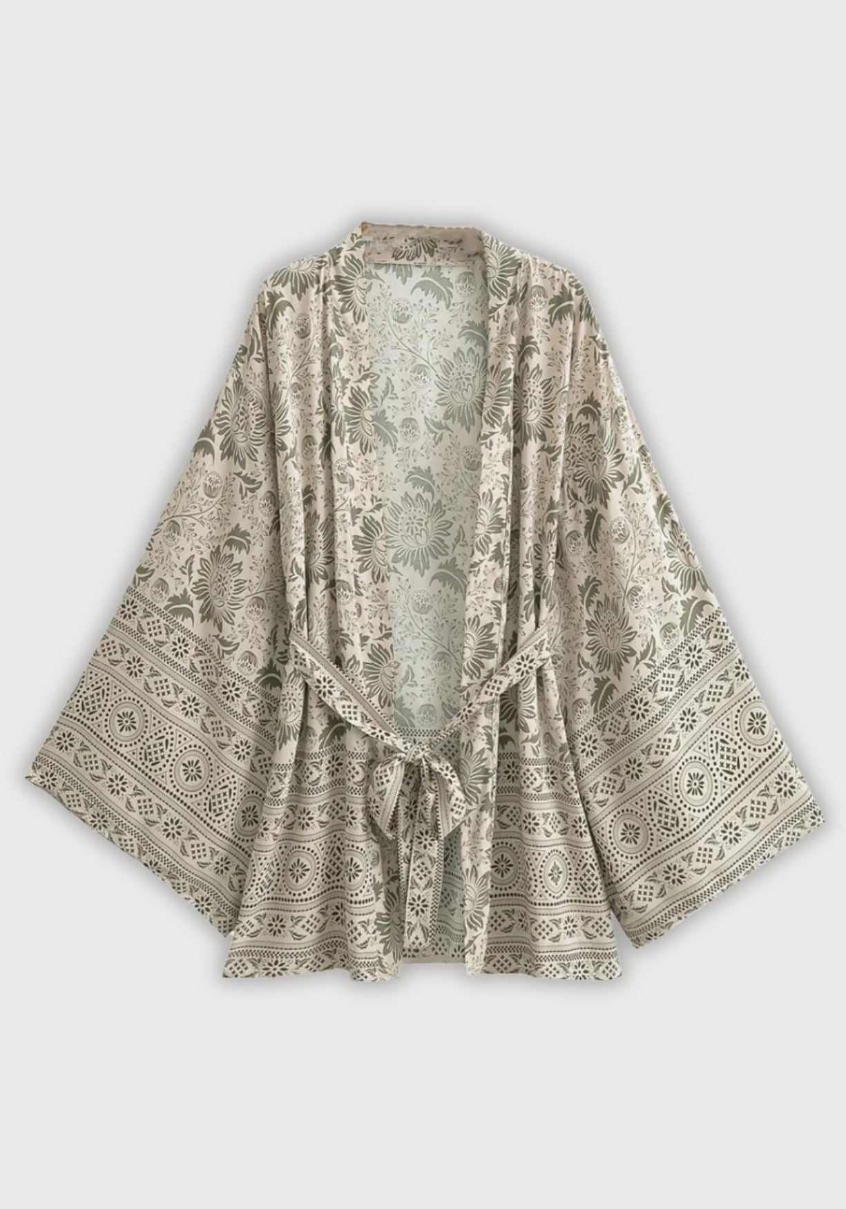 Short beige bohemian kimono | Midōra – Kimonorie
