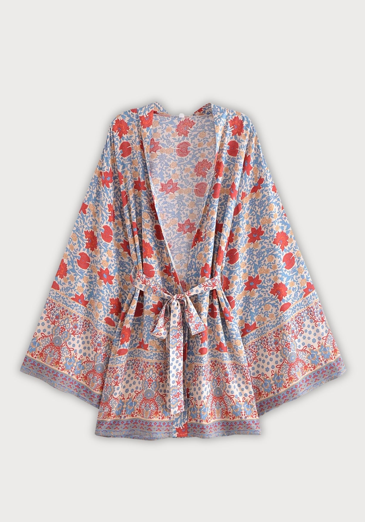 Light, short, bohemian sky-blue kimono | Tsuzuri – Kimonorie